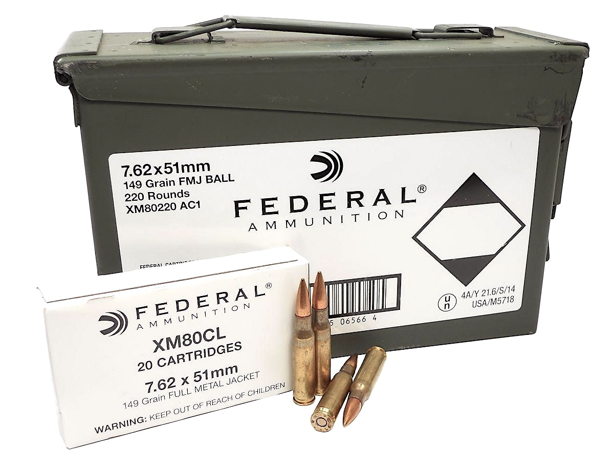 Federal Ammo, 7.62X51mm 149 Grain FMJ XM80, Steel Ammo Can, 220 Rounds