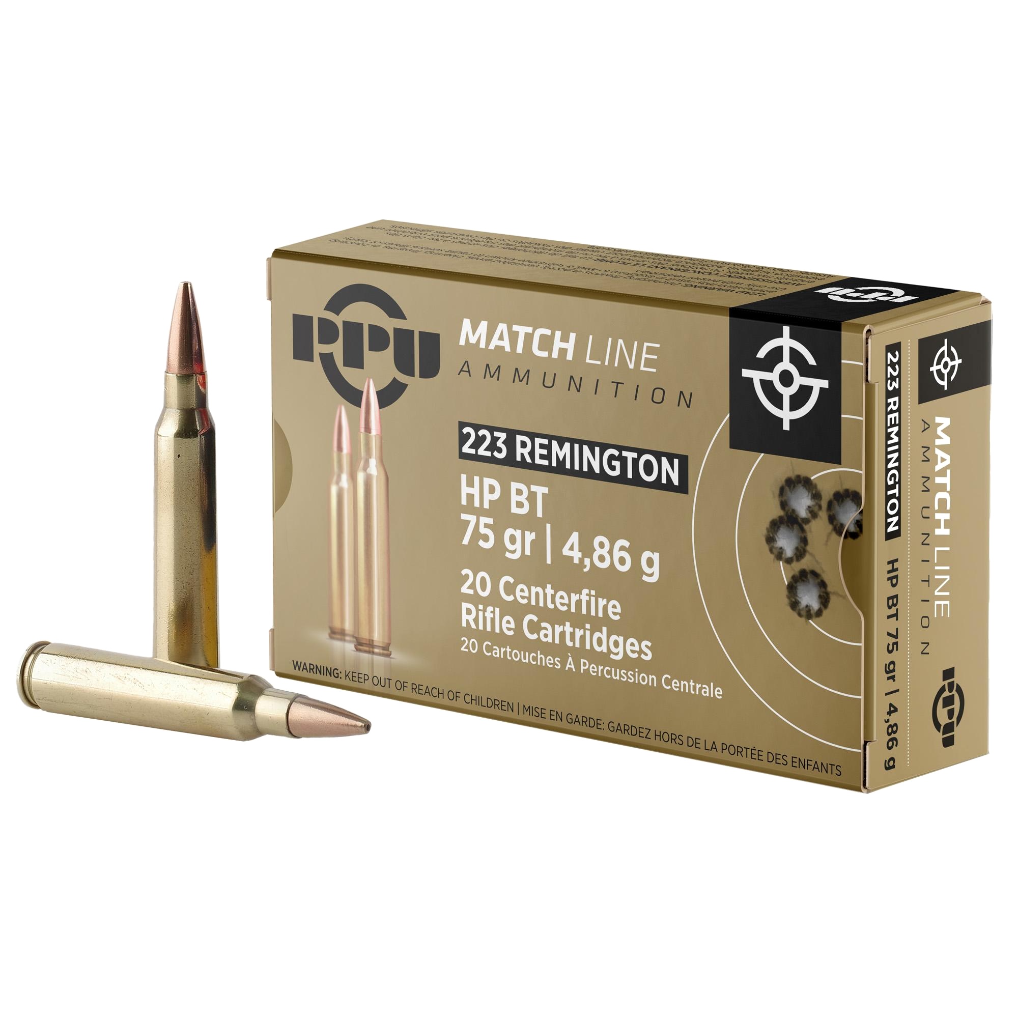 PPU Ammo, 223 Rem 75 Grain Match HPBT, 20 Rounds